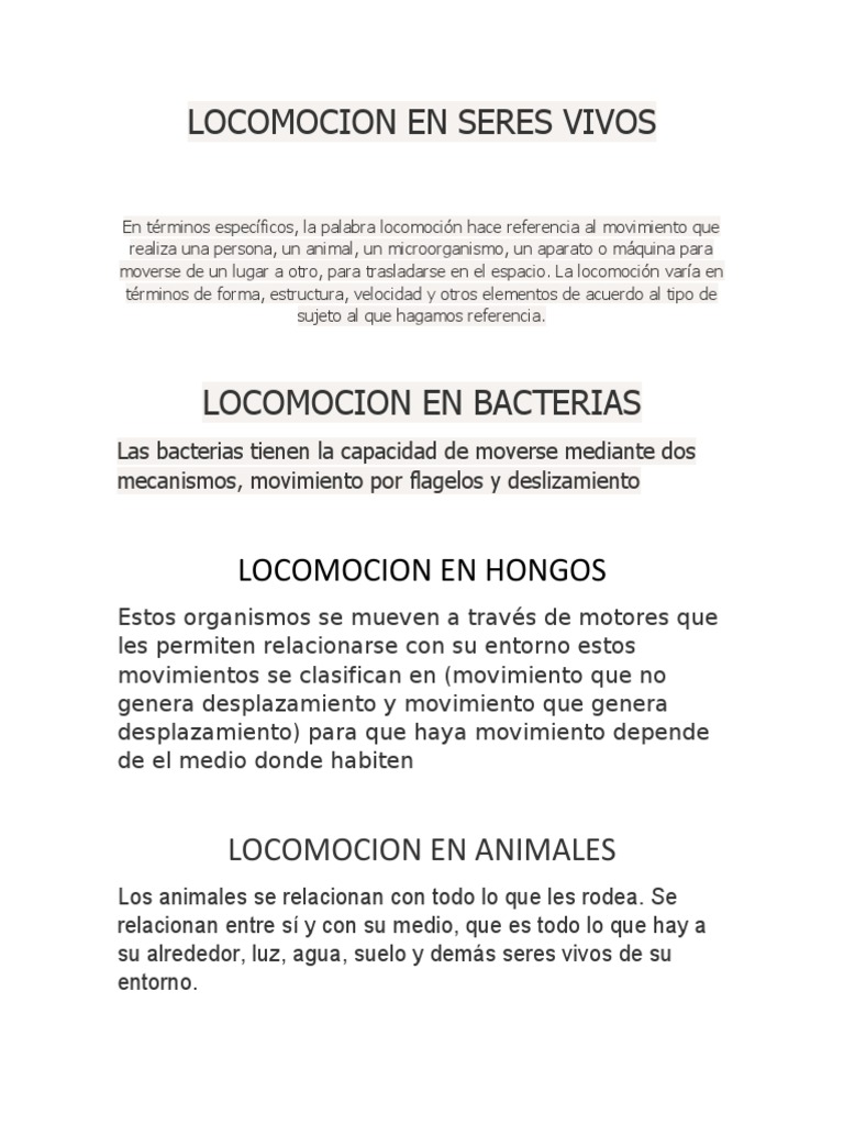 Las diferentes formas de locomoción en seres vivos | PDF | Esqueleto ...