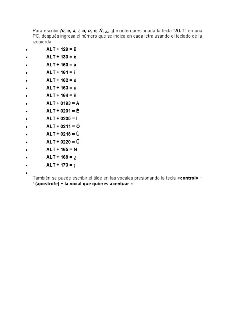 Códigos ALT para caracteres especiales | PDF