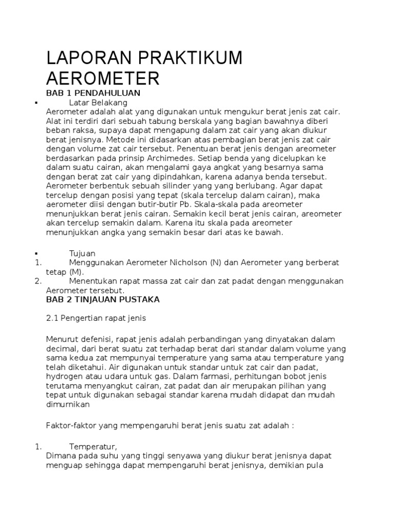 Praktikum Aerometer: Pengukuran Rapat Jenis | PDF | Sains & Matematika