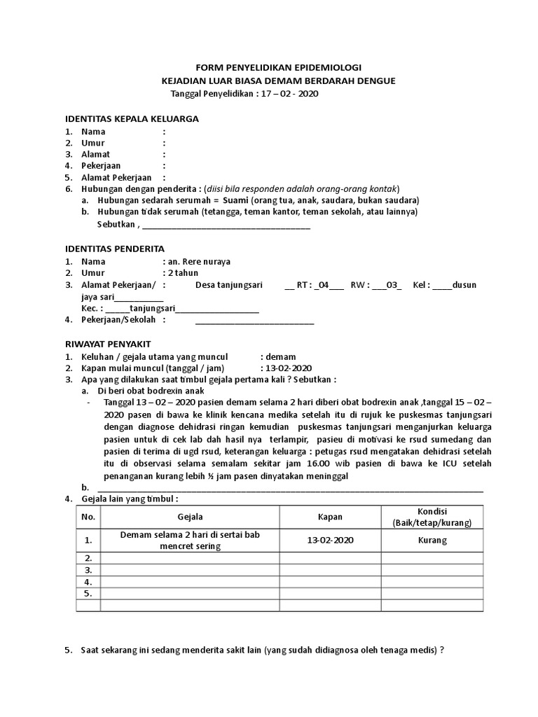 Formulir Pe DBD Saat KLB DBDD | PDF