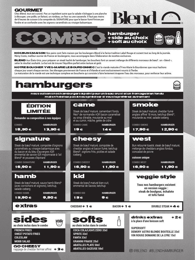 Menu Blend Hamburger | PDF | Hamburgers | sauce