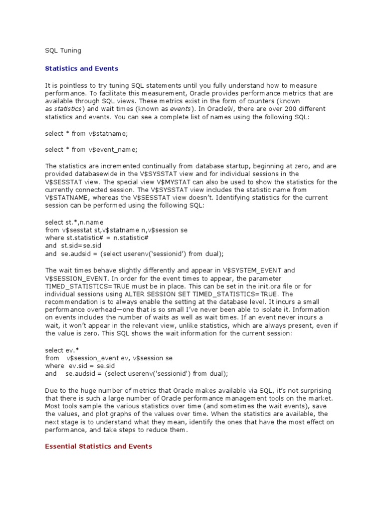 SQL Tuning | PDF | Cache (Computing) | Table (Database)