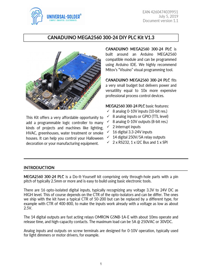 CANADUINO DIY PLC MEGA2560 300-24 Assembling | PDF | Programmable Logic ...