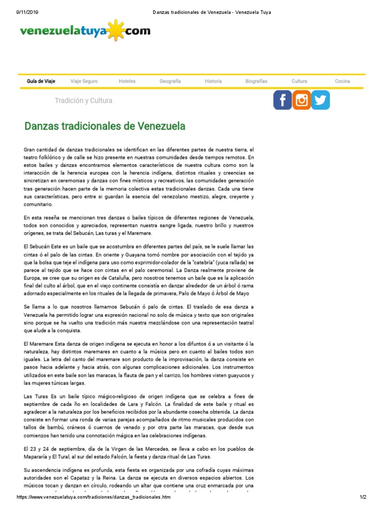 Traditional Dances of Venezuela: Sebucán, Las Turas and Maremare | PDF ...