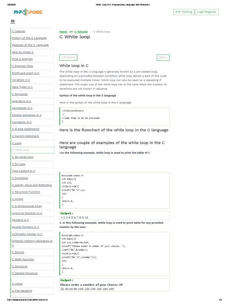While Loop in C Programming Language With Examples PDF | PDF | Control Flow | C (Programming ...
