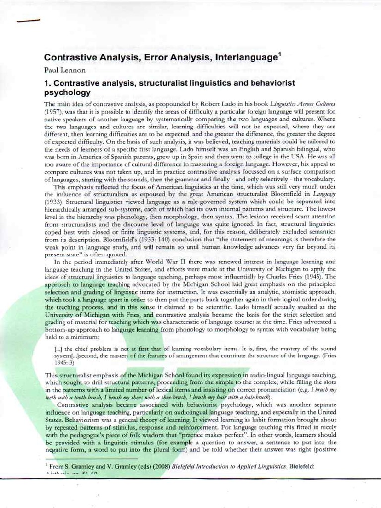 Contrastive Analysis, Error Analysis, Interlanguage | PDF