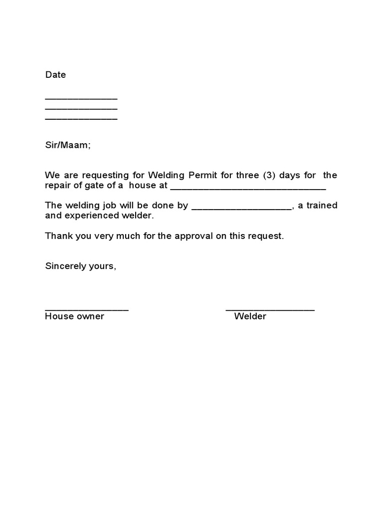 Letter Request For Welding Permit | PDF