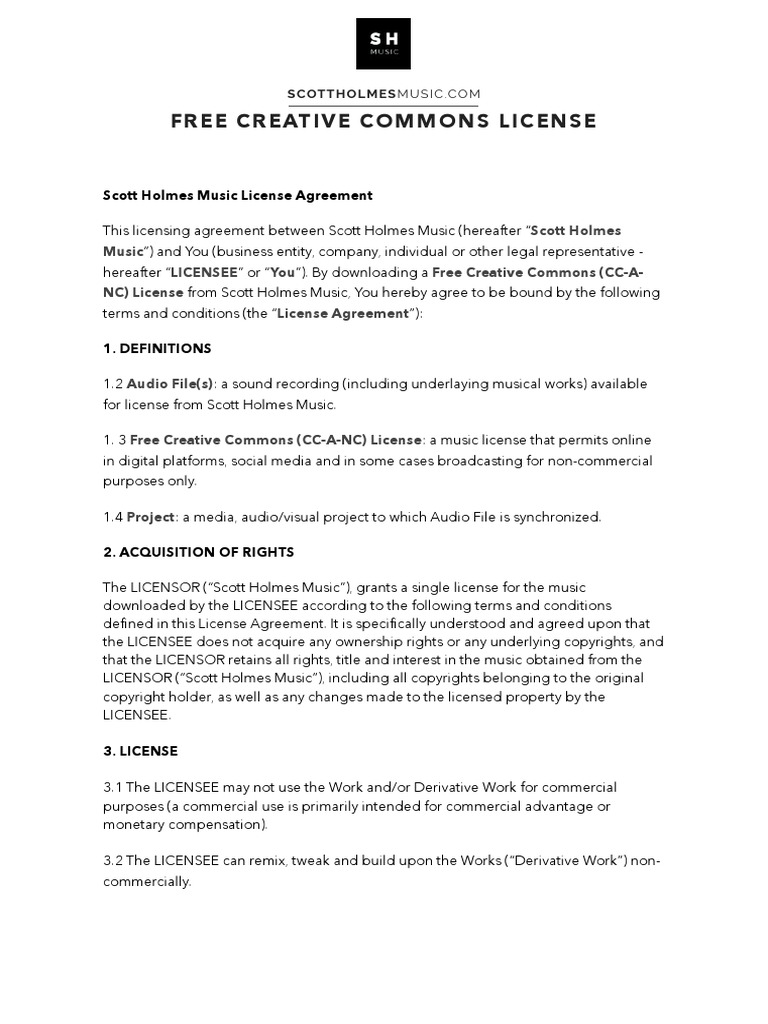 Free Creative Commons CC A NC License Scott Holmes Music PDF | PDF ...