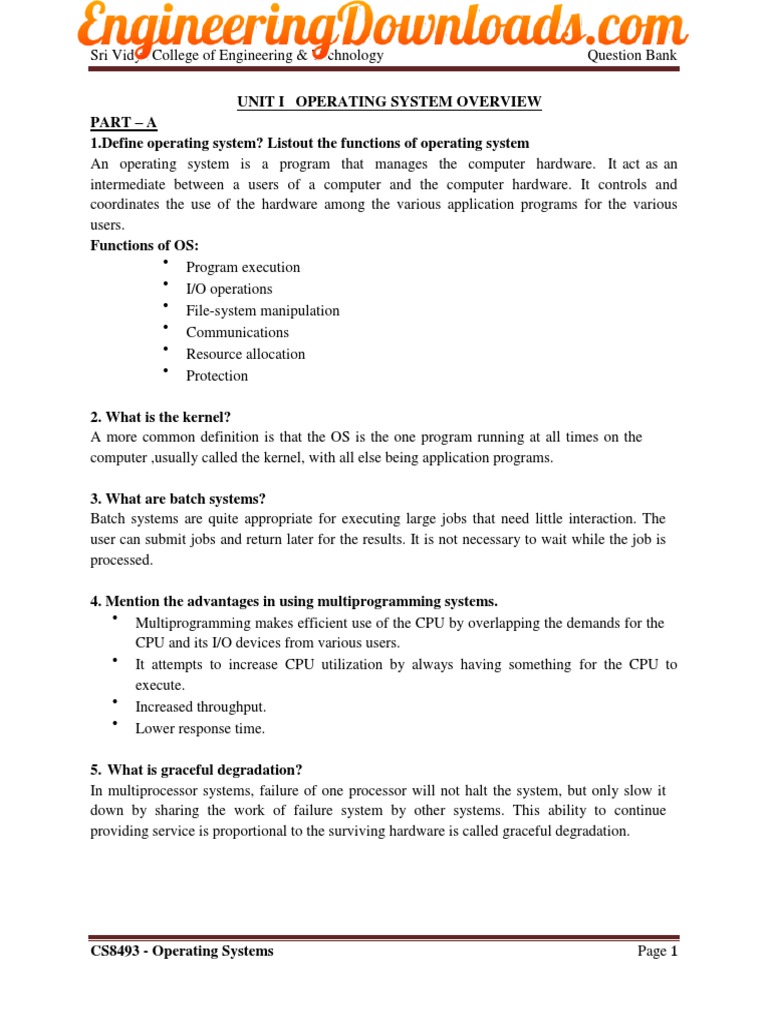 CS8493 Operating Systems Question Bank | PDF | Thread (Computing) | Scheduling (Computing)