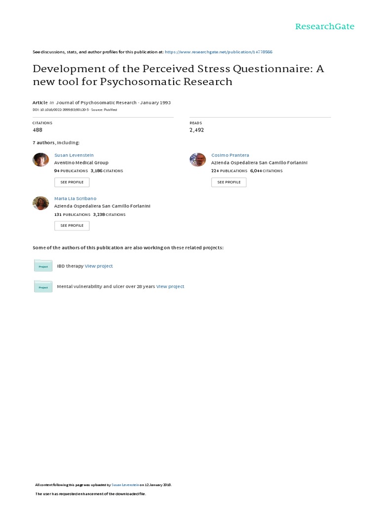 Development of The Perceived Stress Questionnaire PDF | PDF | Chronic ...