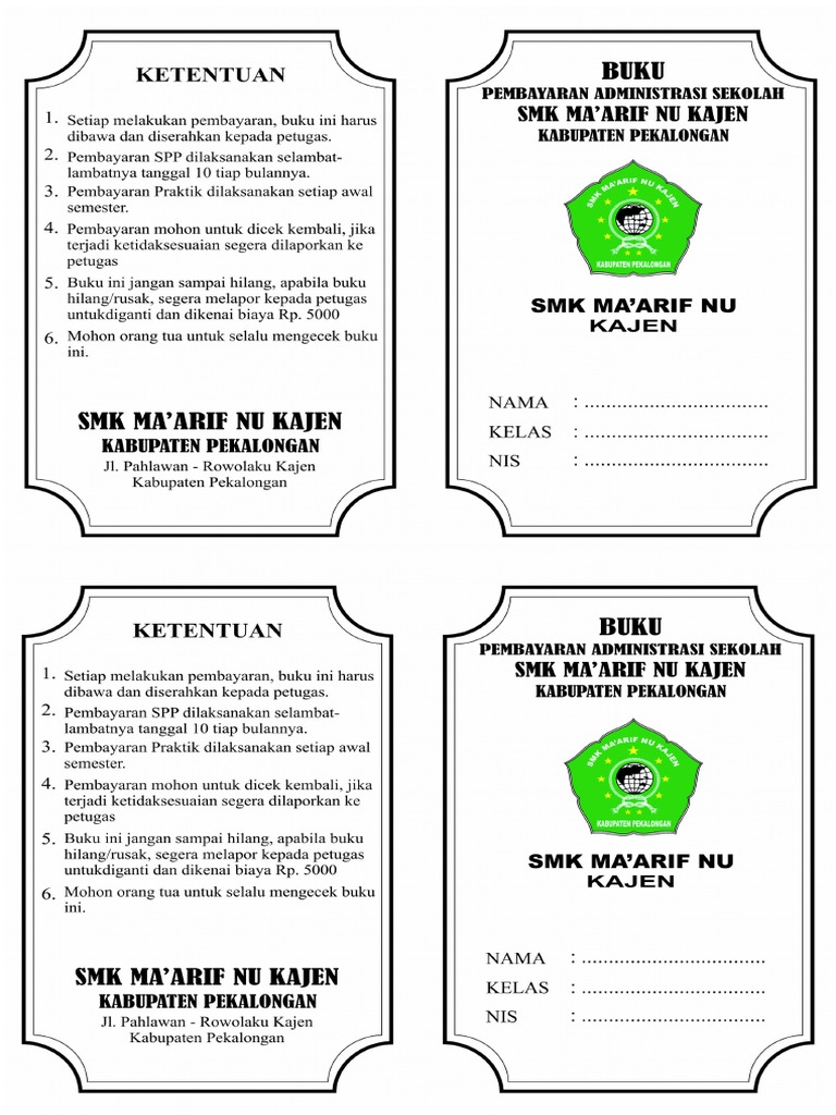 Kartu SPP SMK Ma'arif NU Kajen 2018/2019 | PDF