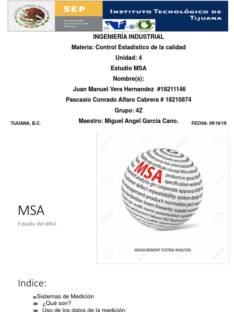 Control Estadistico de La Calidad MSA. | PDF | Medición | Calibración
