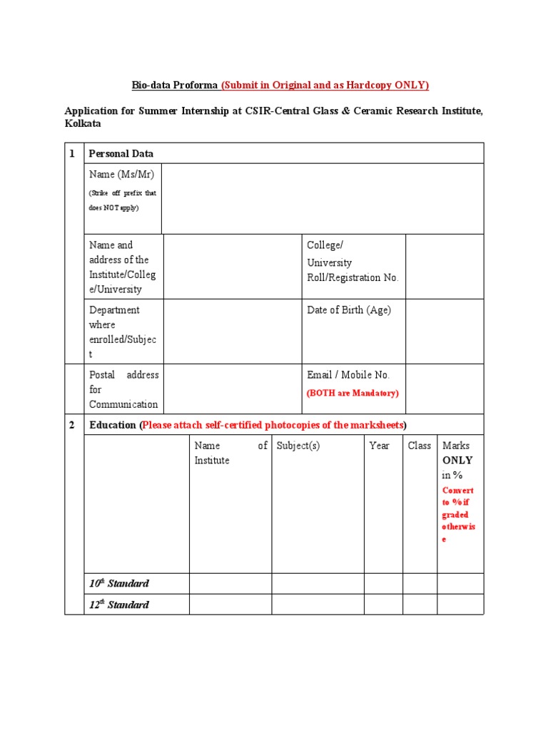 Bio Data Proforma | PDF | Academia | Learning