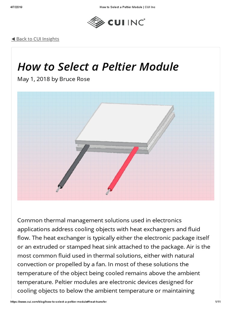How To Select A Peltier Module PDF | PDF | Heat | Thermodynamics