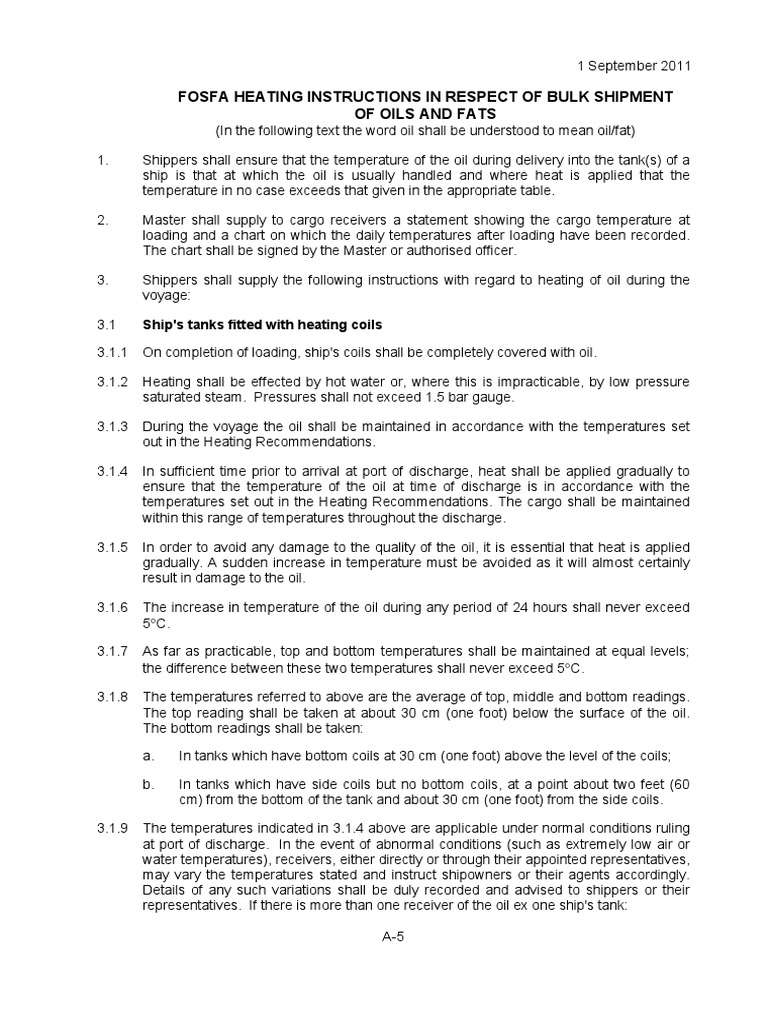 FOSFA Heating Instructions for Oils | PDF | Cargo | Palm Oil