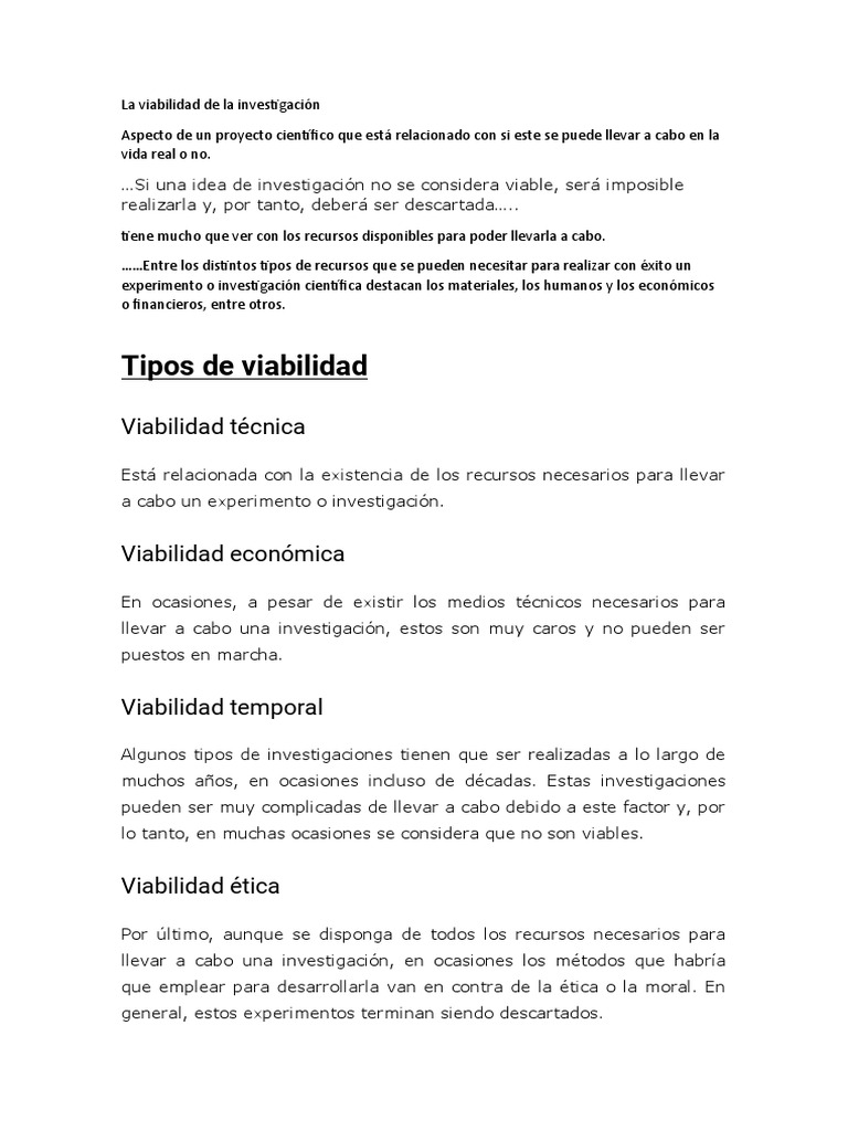 La Viabilidad de La Investigación | PDF