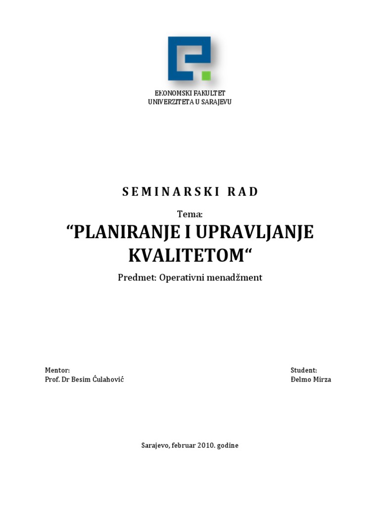 Planiranje I Kontrola Kvaliteta - Operativni Menadzment - Seminar Ski | PDF