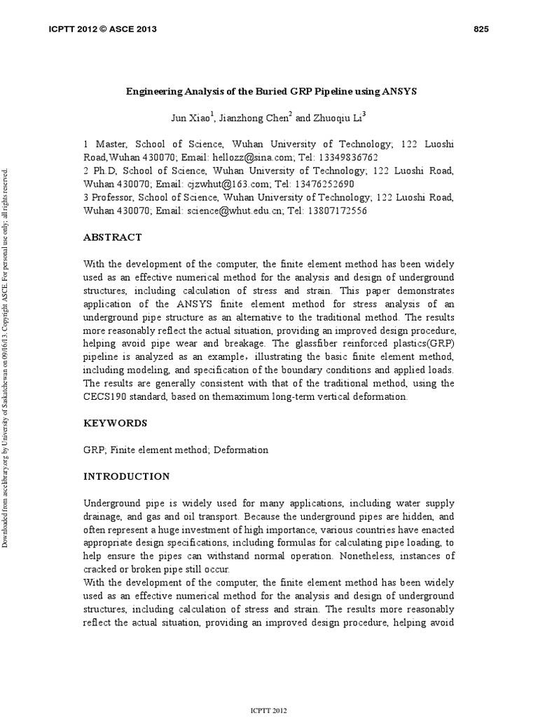 Engineering Analysis of The Buried GRP Pipeline Using ANSYS | PDF | Stress (Mechanics) | Finite ...