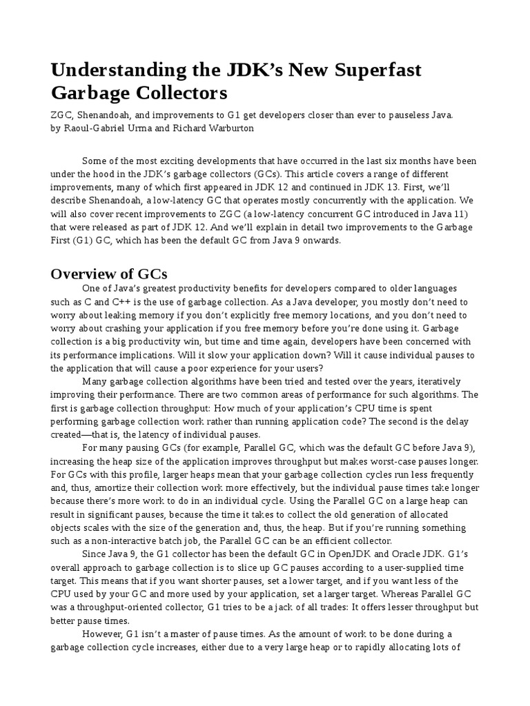Understanding The JDK's New Superfast Garbage Collectors | Download ...