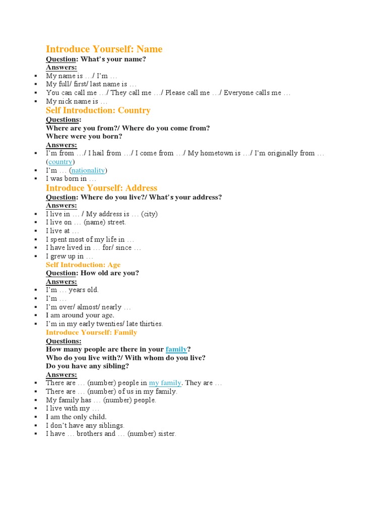 Introduce Yourself PDF | PDF