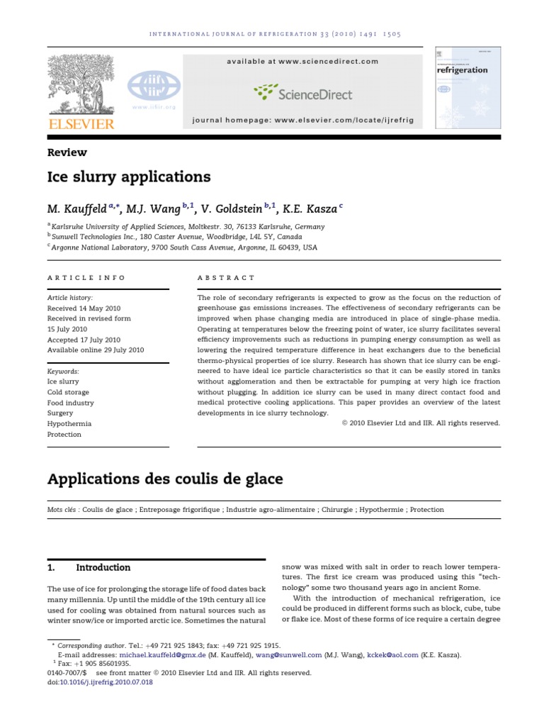 Ice Slurry Applications PDF | PDF | Ice | Refrigeration
