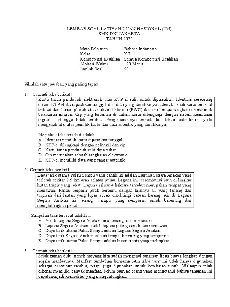 Soal Latihan Un BHS Indonesia Visi) | PDF Soal Latihan Un BHS Indonesia Visi) | PDF