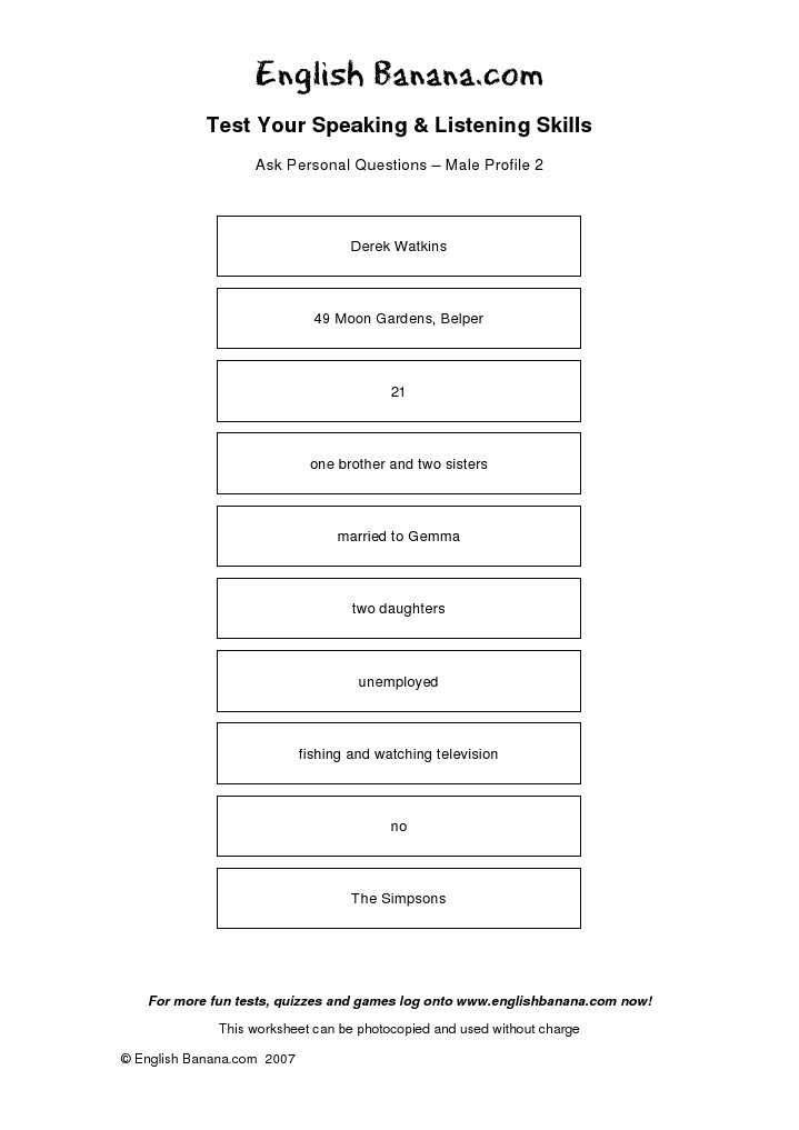 Ask Personal Questions Male Profile 2 | PDF