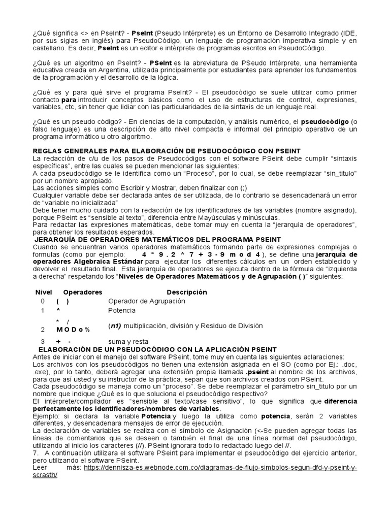 Pseint Lo Mas Importante | PDF | Programa de computadora | Programación