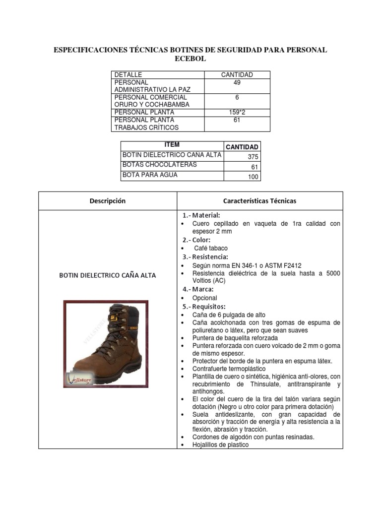Botines de Seguridad ECEBOL | PDF | Materiales | Productos quimicos