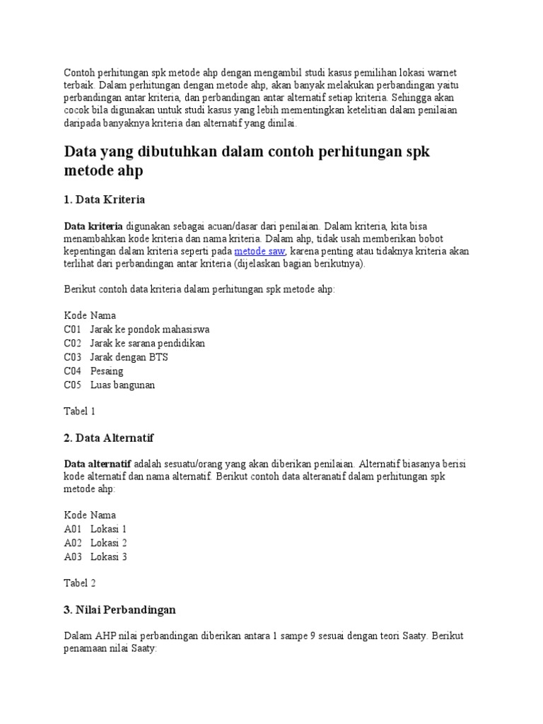 Perhitungan AHP untuk Pemilihan Lokasi Warnet | PDF | Komputer