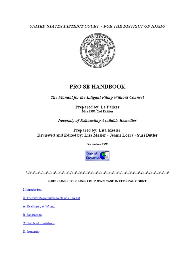 Pro Se Handbook | PDF | Lawsuit | State Court (United States)