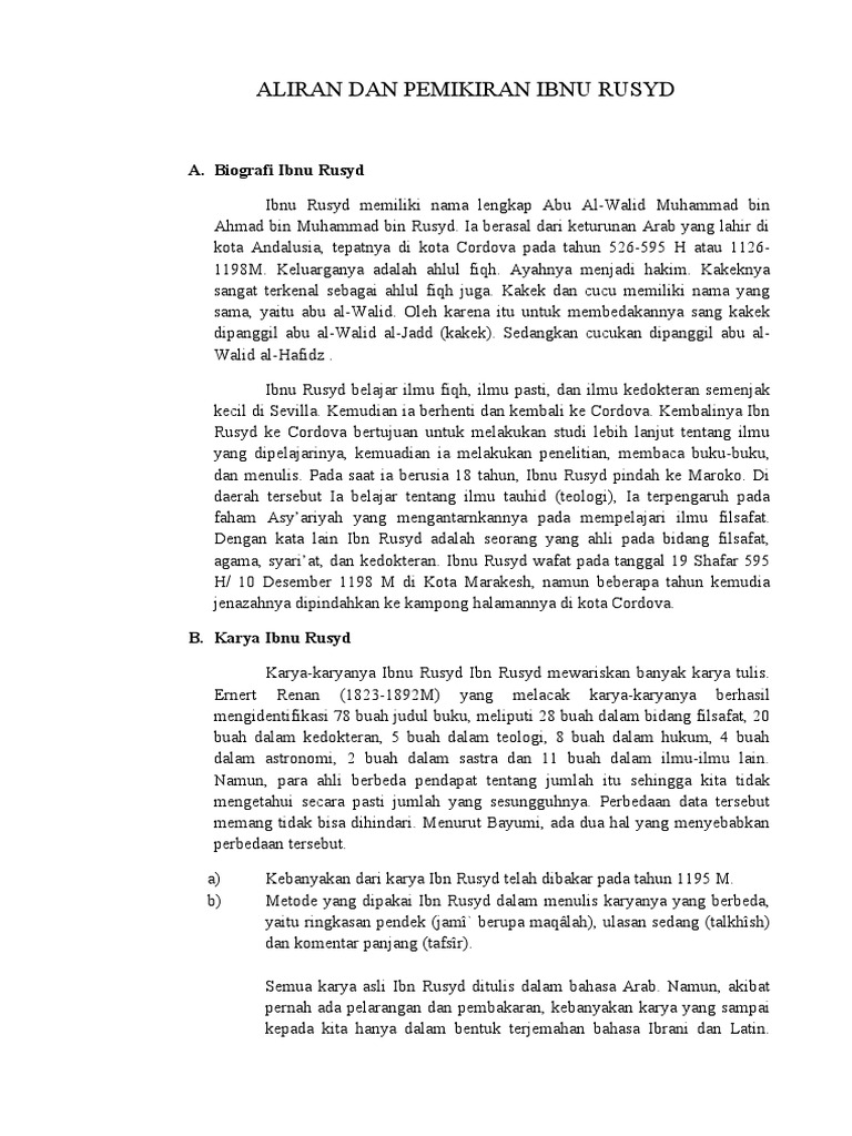 Aliran Dan Pemikiran Ibnu Rusyd | PDF