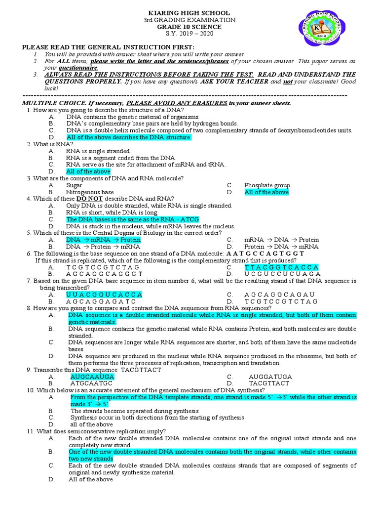 Grade 10 Science - 2 | PDF | Nucleic Acid Sequence | Dna