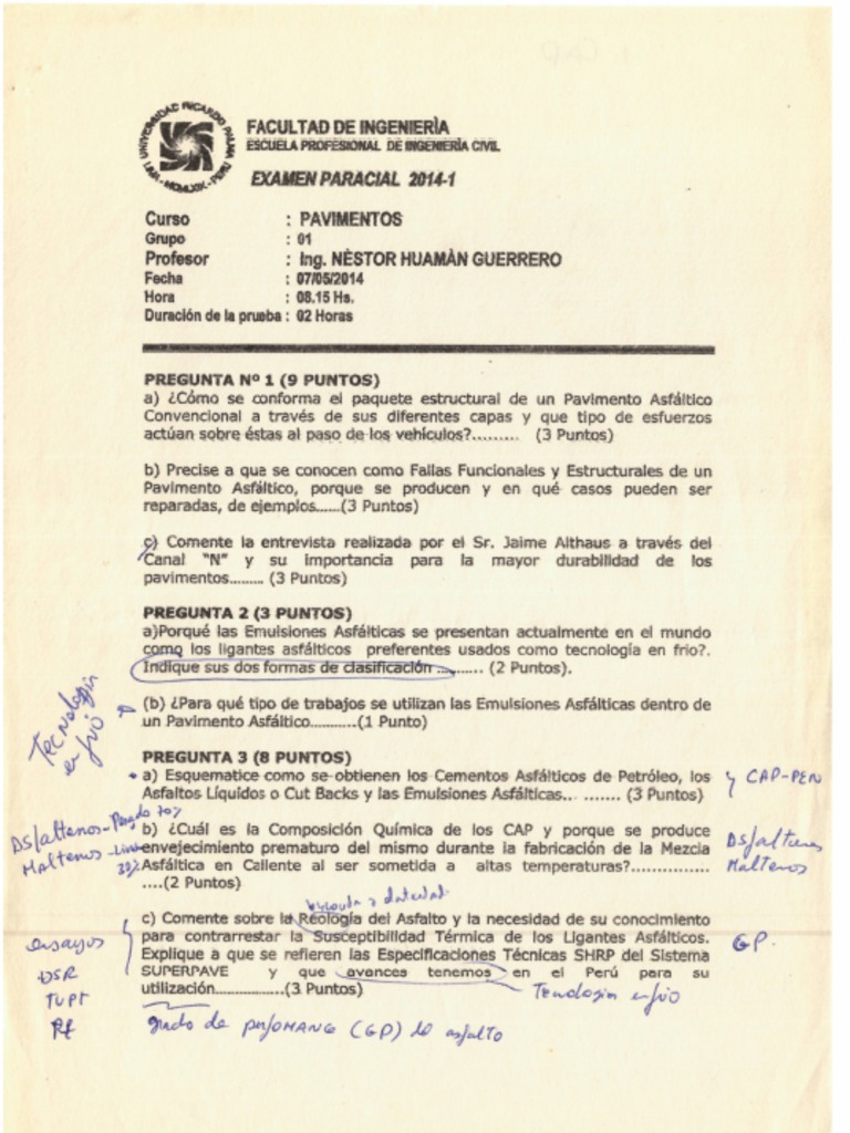 Examenes de Pavimentos Urp PDF | PDF