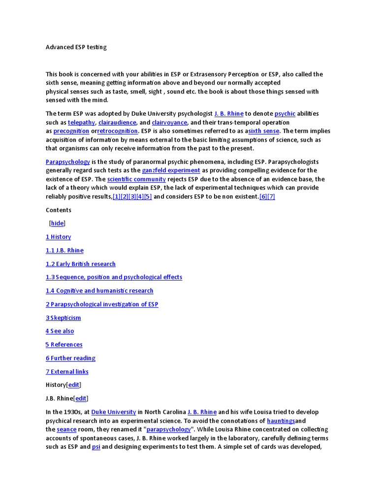 Advanced ESP Testing | PDF | Telepathy | Extrasensory Perception
