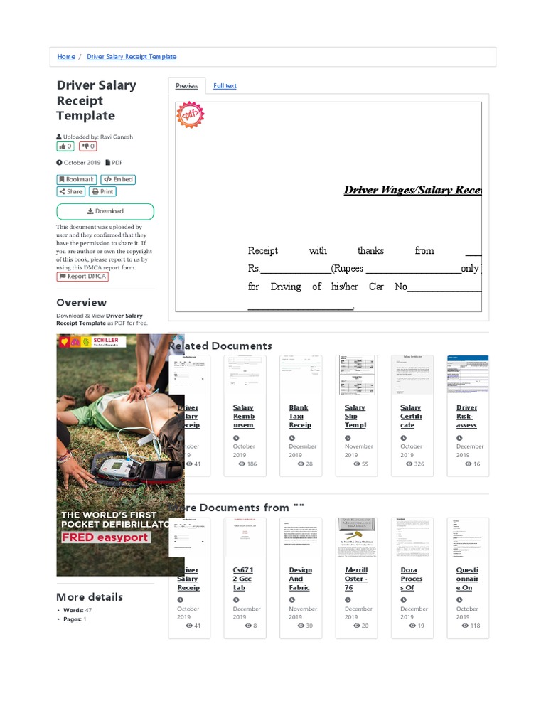 Driver Salary Template PDF | PDF | Receipt | Internet