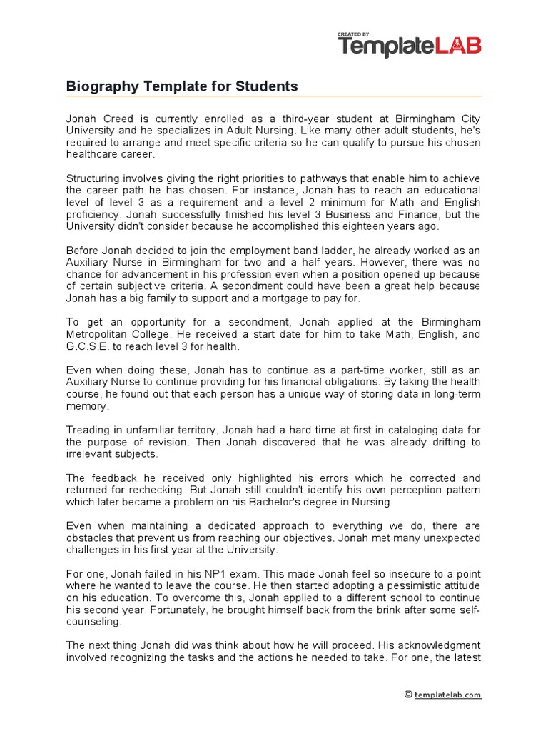 Biography Template For Students | PDF | Nursing | Cognition