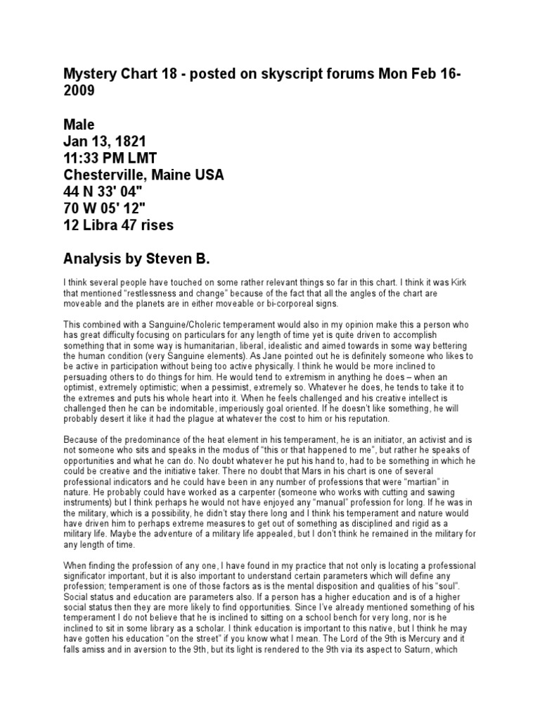 Mystery Chart Analysis: Male, 1821 | PDF | Planets In Astrology ...