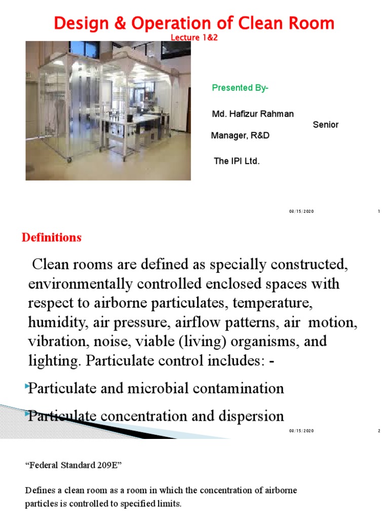 Design & Operation of Clean Room-1 | PDF | Sterilization (Microbiology ...