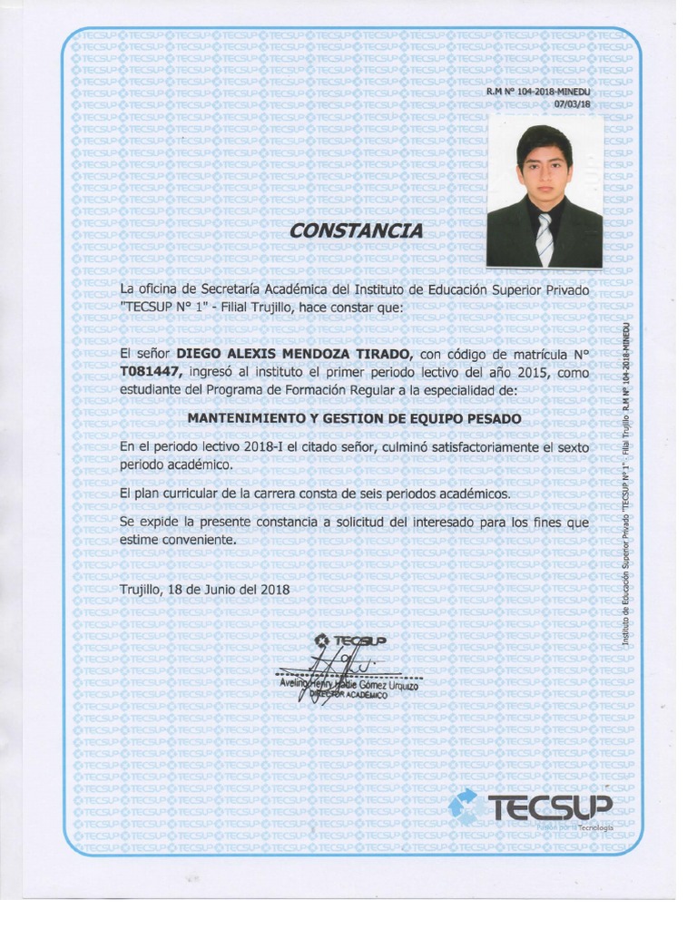 Constancia de Estudios Tecsup PDF | PDF