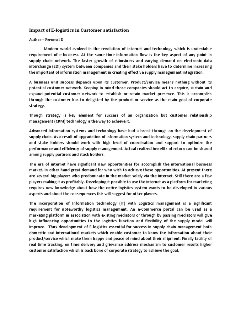 Impact of E-Logistics in Customer Satisfaction | PDF | Logistics ...