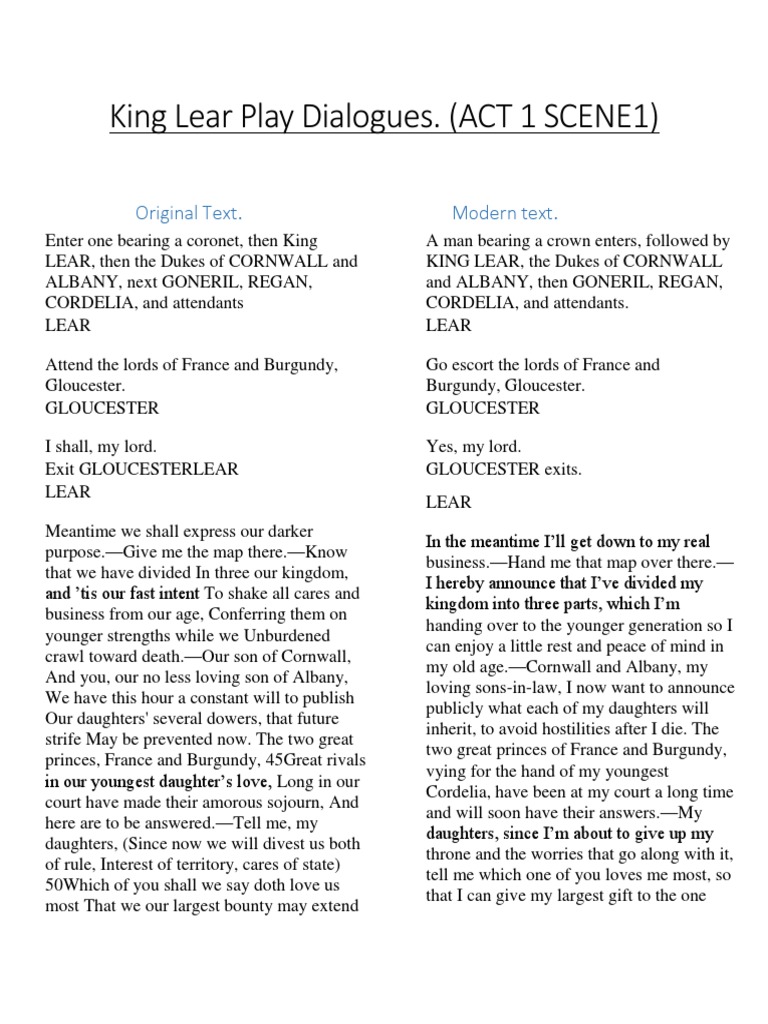 King Lear Play Dialogues Original and Old | PDF | King Lear