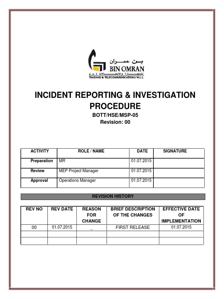 05 4.5.3.1 Accident Incident Reporting Procedure | Download Free PDF ...