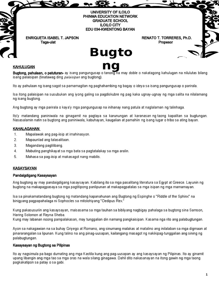 Halimbawa NG Bugtong | PDF