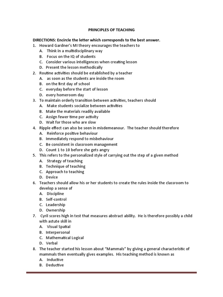 Principles of Teaching Finals | PDF | Teachers | Teaching Method