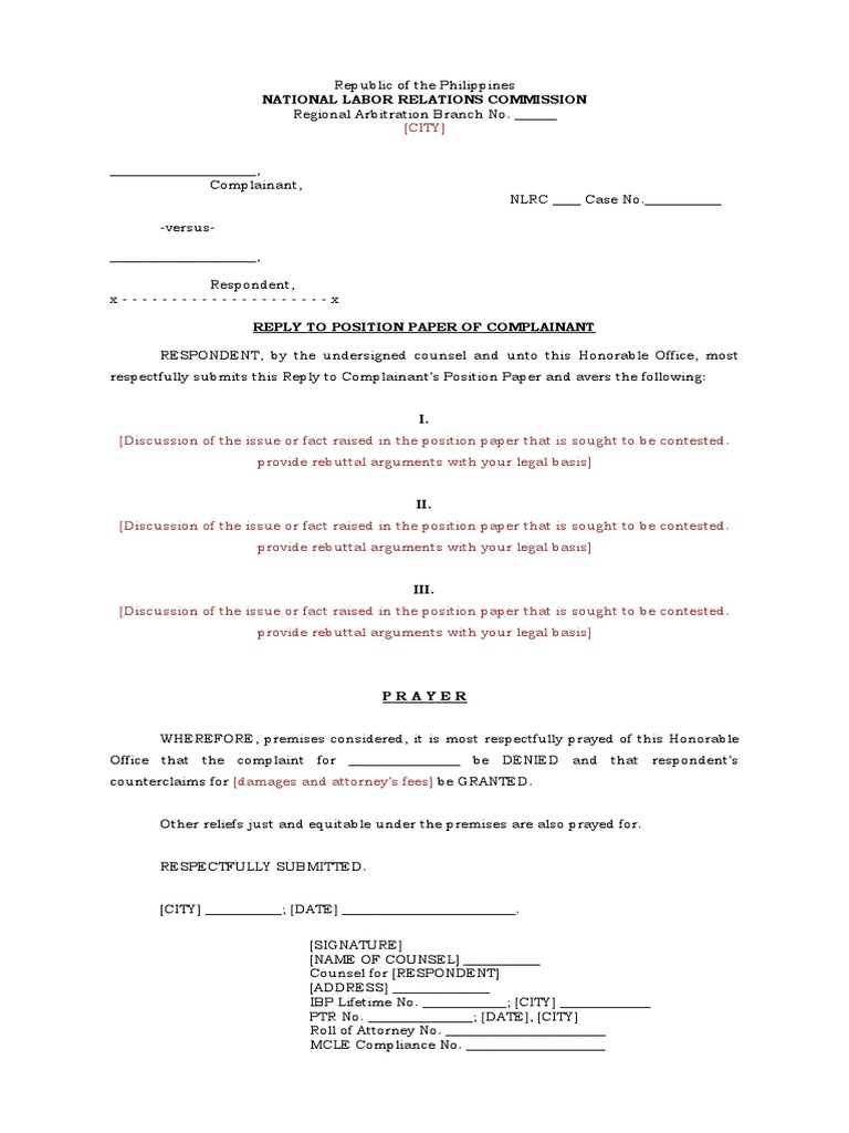 MyLegalWhiz - Reply To Position Paper of Complainant NLRC | PDF | Civil ...