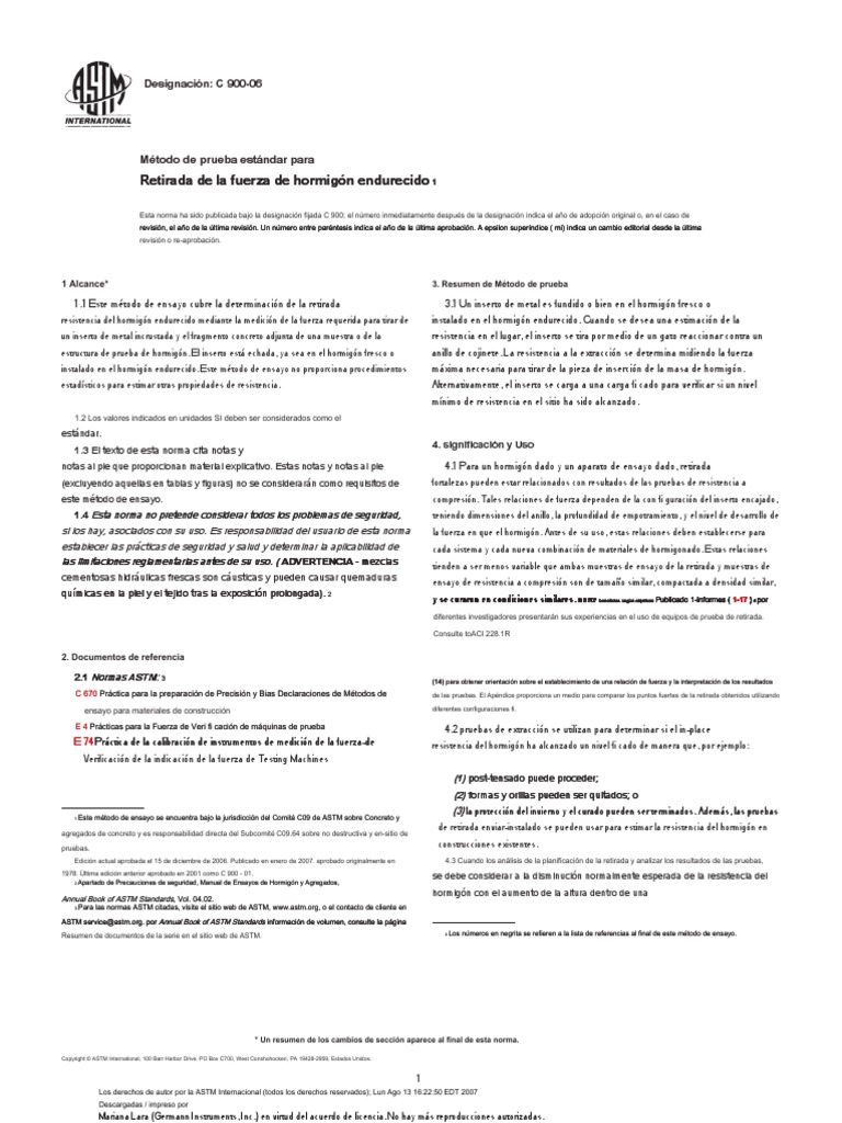 ASTM-C900-06 en Es | PDF | Hormigón | Calibración
