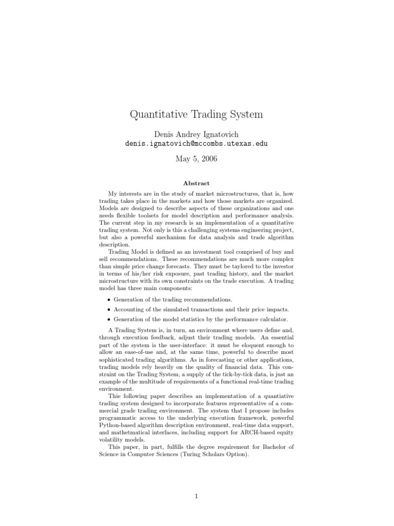 Quantitative Trading System: A Technical Description of an Algorithmic ...