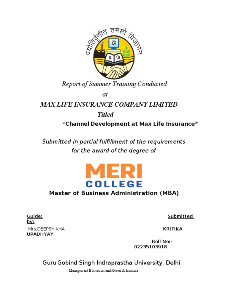 MAX - LIFE - INSURANCE - PROJECT - REPORT Edit | PDF | Life Insurance ...