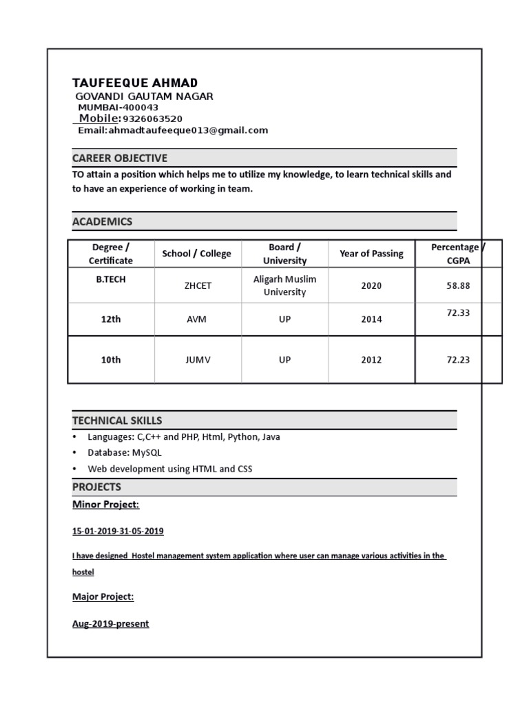 Taufeeque Resume2 | PDF